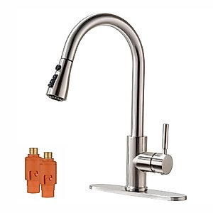 RULIA Kitchen Faucet, Kitchen Sink Faucet, Sink Faucet, Pull-Down Kitchen Faucets, Free Water Filter Included, Brushed Nickel, Stainless Steel, PB1020
