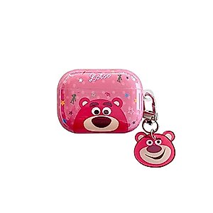 AirPods Pro 2 Case, Soft TPU Cover with Keychain Charm for Apple AirPod Pro 2nd Generation Lotso Huggin Bear Pink Color Disney Anime Animation Cartoon Cute Lovely Adorable Kids Girls Women