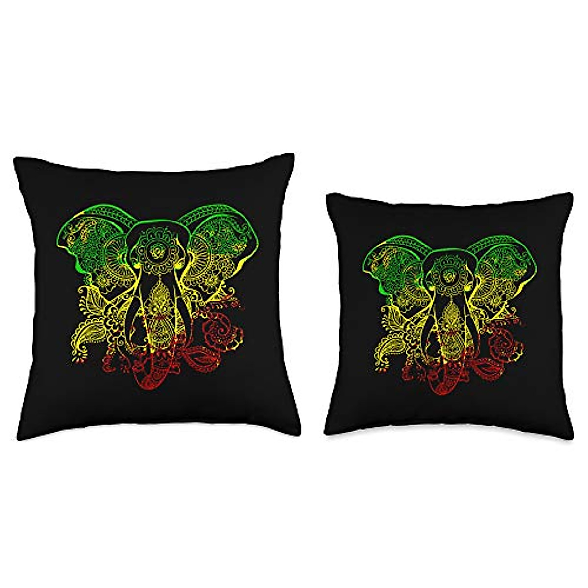 Rasta & Reggae Clothing Rasta Colors Rastafarian Retro Elephant Reggae Jamaica Gift Throw Pillow, 16x16, Multicolor