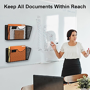 MFTEK Magnetic File Holder 2 Pockets File Folder Organizer, Office Hanging Magazine Rack for File Cabinets, White Board, No Drilling Paper Document Holder Mail Organizer for Refrigerator