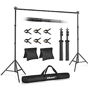 EMART Backdrop Stand 10x8.5ft(WxH) Photo Studio Adjustable Background Stand Support Kit with 2 Crossbars, 6 Backdrop Clamps, 2 Sandbags and Carrying Bag for Parties Events Decoration