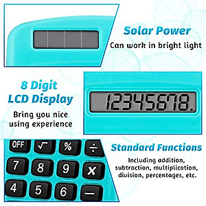Pocket Size Calculator 8 Digit Display Basic Calculator Solar Battery Dual Power Mini Calculator for Desktop Home Office School Students Kids, 6 Colors (18 Pieces)