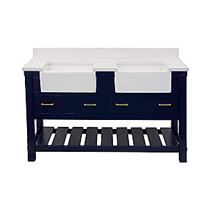 Kitchen Bath Collection Charlotte 60-inch Double Bathroom Vanity (Quartz/Royal Blue): Includes Royal Blue Cabinet with Stunning Quartz Countertop and White Ceramic Farmhouse Apron Sinks