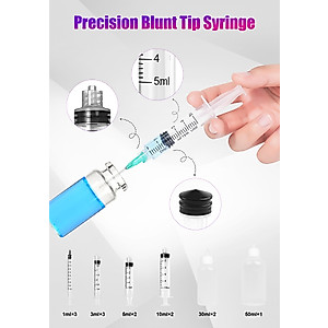 Glue Syringe Needle Tip Squeeze Bottles Set (1ml-50ml), 14G-22G Blunt Needle Tip with Caps, Precision Glue Applicator for Oil, Ink and Art Crafts