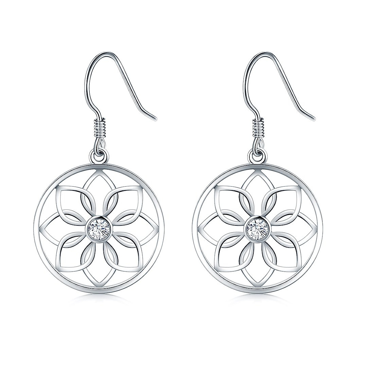 925 Sterling Silver Earrings, BoRuo Lotus Flower Yoga Earrings