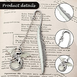 3 Pieces Vintage Metal Feather Bookmark Glow in The Dark 3D Silver Dragonfly Owl Dragon Bookmarks Gift for Book Lovers Students Teachers Reader