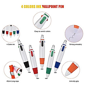 TIESOME Retractable Shuttle Pens with Neck Lanyard, 5 Pieces 4-in-1 Ballpoint Pens Multicolor Pens with Lanyard on Top for Office School Supplies Students Gifts Party Favors