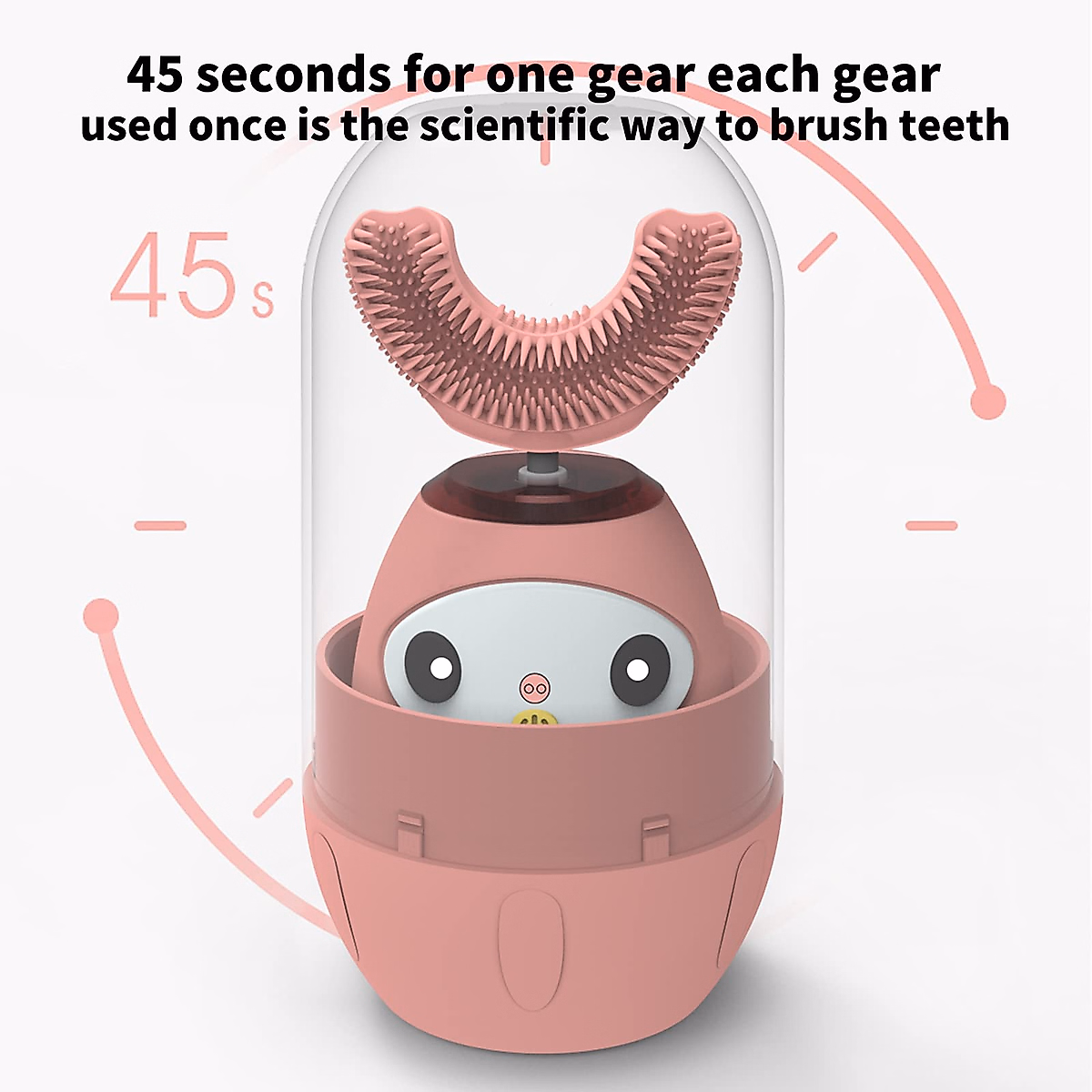 CATLION U Type Sonic Whole Mouth Toothbrush,Children's Ultrasonic Toothbrushes,Kids Electric Toothbrush,360 Whitening and Cleaning Teeth,Ipx8 Waterproof,4 Gear Mode,Voice Broadcast (8-15 Years, Pink)