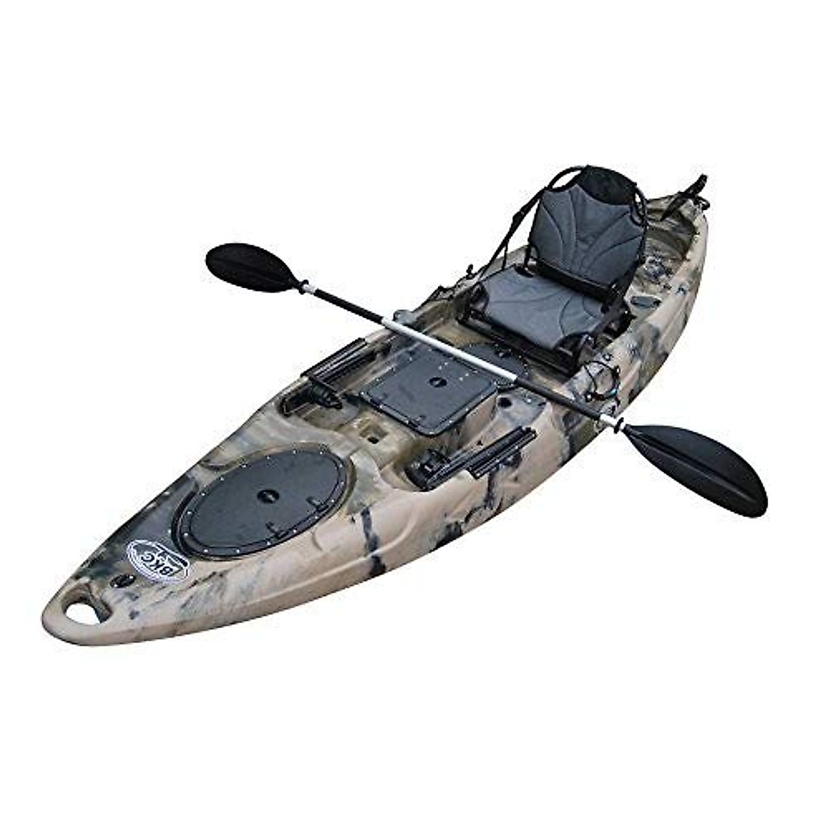 BKC UH-RA220 11.5 Foot Angler Sit On Top Fishing Kayak with Paddles and Upright Chair and Rudder System Included (Camo)