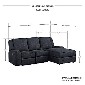 Lexicon Velsen 2-Piece Reclining Sectional Sofa with Right Chaise, Ebony