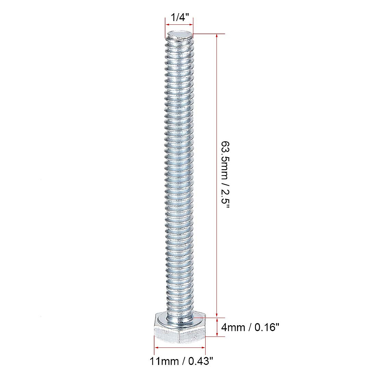 uxcell Hex Head Screw Bolts Carbon Steel 1/4"-20x2-1/2" Fastener Grade 5 UNC 10pcs