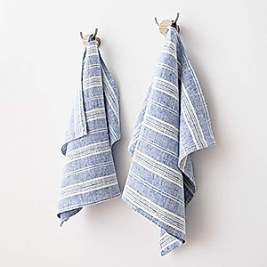 LinenMe Set of 2 Multistripe Linen Hand Towels, 18 by 28", Blue White, Prewashed 100% European Linen