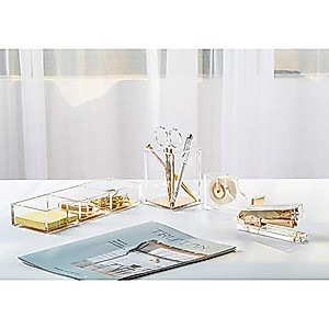 SIRMEDAL Contemporary Ultra Clear Acrylic Gold Quality Tape Dispenser Single Hand Dispensing Acrylic Gold Tape Dispenser, Tape Dispenser for Modern Design Office Desktop