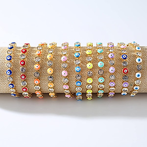 TKMIRA Gold Evil Eye Bracelets for Women Adjustable Turkish Blue Evil Eye Protection Bracelet Jewelry (evil eyes01-pink)