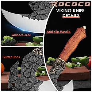 ROCOCO Viking Cleaver Knife Butcher Meat Cutting Boning Knife Hand Forged Chinese Kitchen Axe with Sheath Home Outdoor BBQ Camping Birthday Thanksgiving Christmas Gift Men