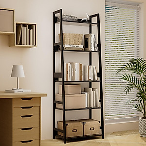 PPN Bookshelf - 5-Tier Tall Bookcase - Ladder Shelf for Bedroom/Living Room/Home Office - Black