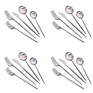 20-Piece Matte Silver Flatware Set for 4, 18/10 Stainless Steel Silverware Kitchen Utensils, Restaurant Tableware Cutlery, Dishwasher Safe