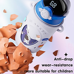 Credrink 17 oz Water Bottles Kids，Kids Thermos Water Bottle，Kids Water Bottle with Straw，316 Stainless Steel，Leak and Splash Proof，Temperature Display，Smart Water Bottle Suitable for Children (White)…