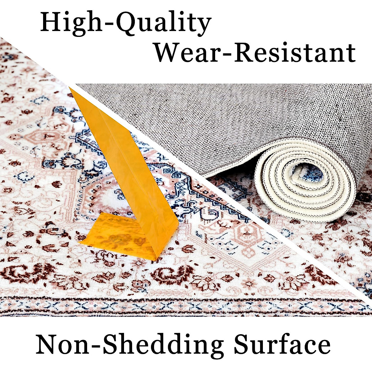 GAOMON Washable Area Rug 8x10 Bohemian Rug Soft Low-Pile Washable Rug with Non-Slip Backing, Grey Plant Floral Pattern Vintage Rug for Living Room Bedroom Dining Home Office,8x10