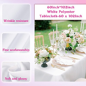 Haewlear 6 Pack White Tablecloths for Rectangle Tables 60 x 102 Inch,Wrinkle Resistant Polyester Table Cloth for 6 Foot Table,Polyester Fabric Table Covers for Wedding, Party, Banquet