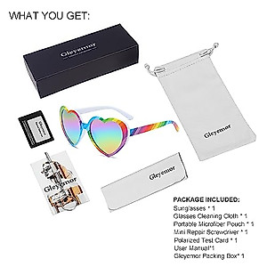 Gleyemor Polarized Heart Shaped Sunglasses for Women Trendy Glasses Fashion Accessories (Rainbow/Rainbow Mirror)