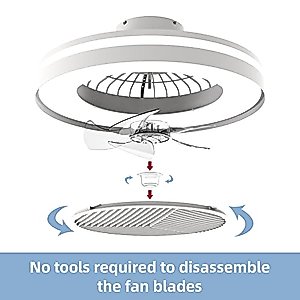 Ceiling Fan with Lights Remote Control,Dimmable Fan Lighting, 20'' Enclosed Bladeless Fan, Semi Flush Mount,2.4GHz Wi-Fi Bluetooth & App Controlled Works with Alexa and Google Assistant (Matte White)