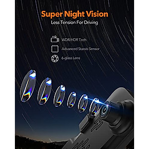 WOLFBOX G840S 12" 4K Mirror Dash Cam Backup Camera, 2160P Full HD Smart Rearview Mirror for Cars & Trucks, Front and Rear View Dual Cameras, Night Vision, Parking Assistance, Free 32GB Card & GPS