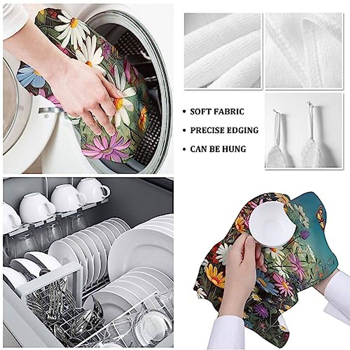 Big buy store Kitchen Towels Set of 2 Flower Blossom Dish Towels and Dishcloths Sets Decorative Tea Towel Butterfly Floral Absorbent Hand Towels for Kitchen Drying Bathroom Decor Gift 18x28 Inch