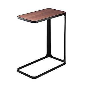 Yamazaki Home Small Metal and Wood Bedside Compact Side Table for Modern Living Room - Narrow C Shaped Slim End Table Steel One Size Black