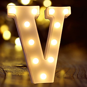 Laerjin Light Up Letters, Marquee Letters with Lights, Decorative Led Light Up Number, Light Up Number Sign for Night Light Wedding Birthday Party Christmas Home Bar - Letter Lights-V