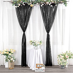 BEDDEB Black Sequin Backdrop Curtain, 2PCS 2FTx8FT Glitter Backdrop Curtain for Christmas, Birthday, Wedding, Party Decoration
