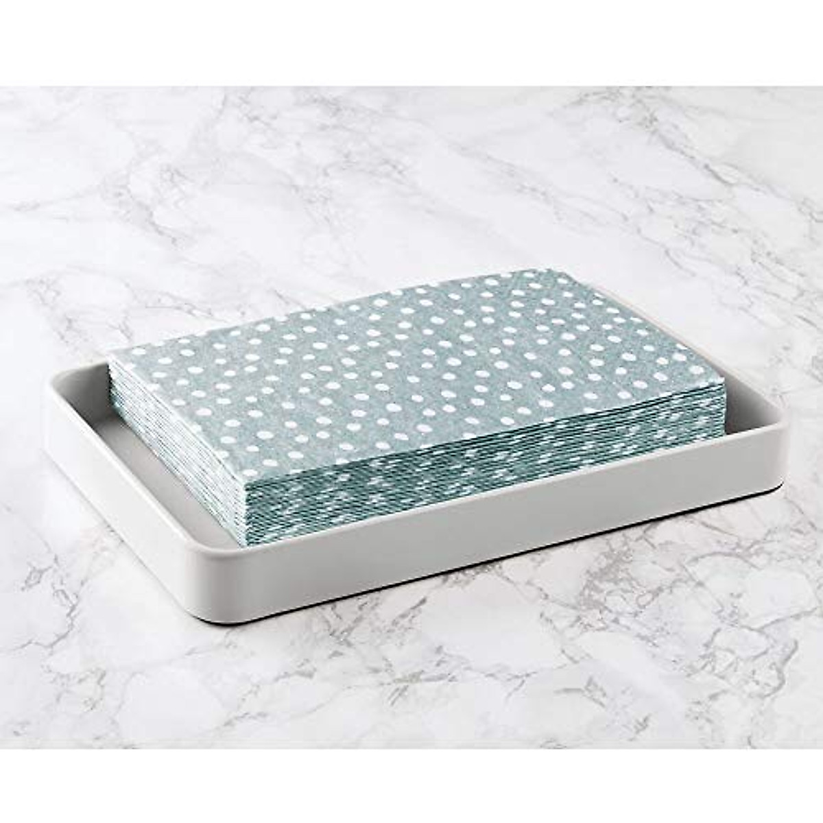 mDesign Modern Decorative Metal Guest Hand Towel Tray Holder Organizer for Disposable Paper Napkins, Jewelry, Makeup - Bathroom Vanity Sink Counter Organization - Unity Collection - Stone Gray