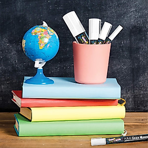 CHALKY CROWN 5pc White Chalk Markers - Non-Toxic Liquid Chalkboard Markers, White Liquid Chalk Marker for Windows, Glass - 1, 3, 6, 10, 15mm Tips