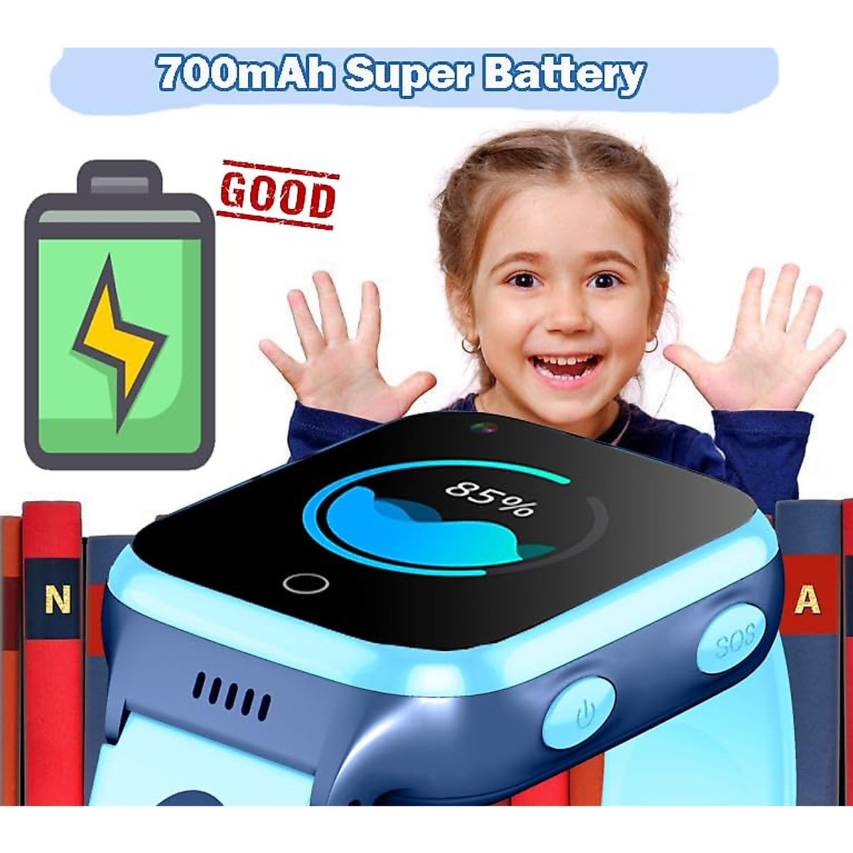 4G Kids Smart Watch for Boys Girls with GPS Video Call SOS Emergency Alarm Voice Message Waterproof Child Tracker Watch Phone Real-Time Tracking Geo-Fence Pedometer Anti-Lost 3-15 Birthday Gifts