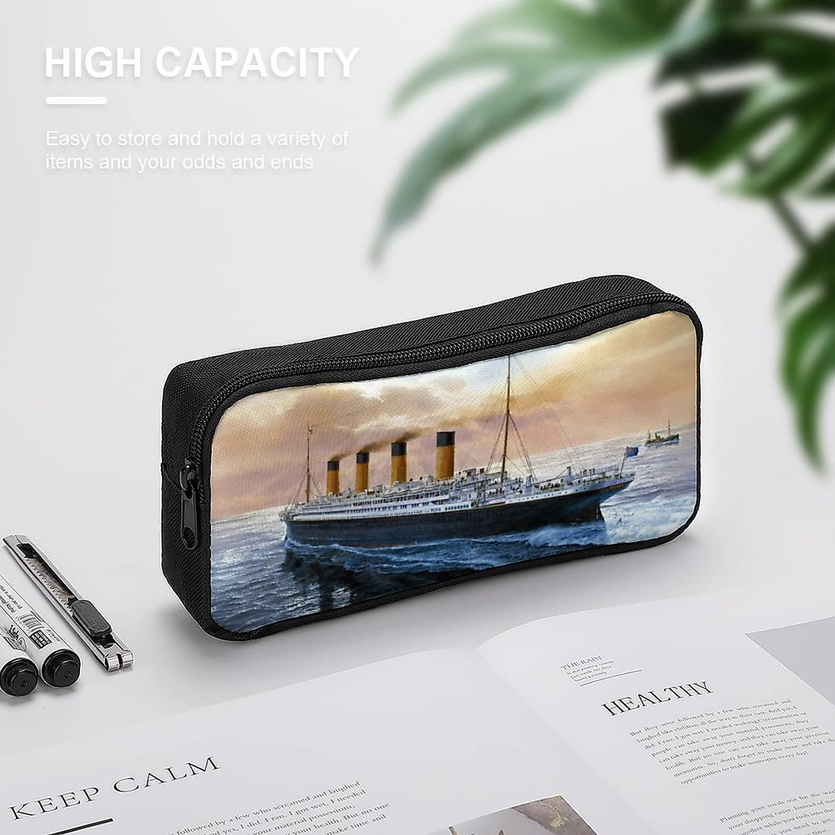 Retro Titanic Famous Old Historic Pencil Pen Case Portable Large Capacity Pen Pouch Stationery Organizer Makeup Bag with Zip