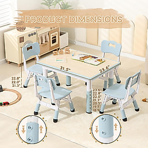 SINKIPA Height-Adjustable Kids Table and Chairs, 31.5''L x 23.6''W Toddler Table and 4 Chairs set with Anti-Slip Foot Covers, Children Activity Table for Ages 2-10, Graffiti Desktop