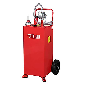 TUFFIOM 30 Gallon Gas Caddy With Wheels, Fuel Transfer Tank Gasoline Diesel Can Reversible Rotary Hand Siphon Pump, Fuel Storage Tank For Automobiles ATV Car Mowers Tractors Boat Motorcycle(Red)