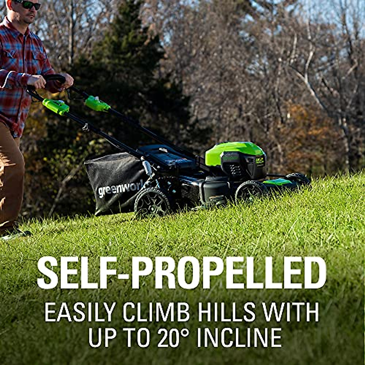 Greenworks 40V 21-Inch Self-Propelled Mower/Axial Blower Combo Kit, 5Ah USB Battery and Charger Included, CK40L510