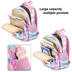 BTOOP Kids Backpack for Girls Preschool Backpacks Toddler Kindergarten School Bag with Chest Strap (Rainbow tie dye 6)