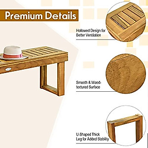 Tangkula 52 Inches Acacia Wood Patio Bench, Wood Dining Bench with Slatted Seat, Patio Backless Bench for Garden Backyard Poolside Balcony, Ideal for Outdoors & Indoors (1, Teak)