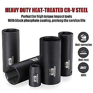 KBOISHA 3/8" Drive Impact Socket Set,49-Piece 6 Point Socket Set Standard SAE and Metric Sizes (5/16-Inch to 3/4-Inch and 8-22 mm) Cr-V Steel Sockets with Adapters & Ratchet Handle