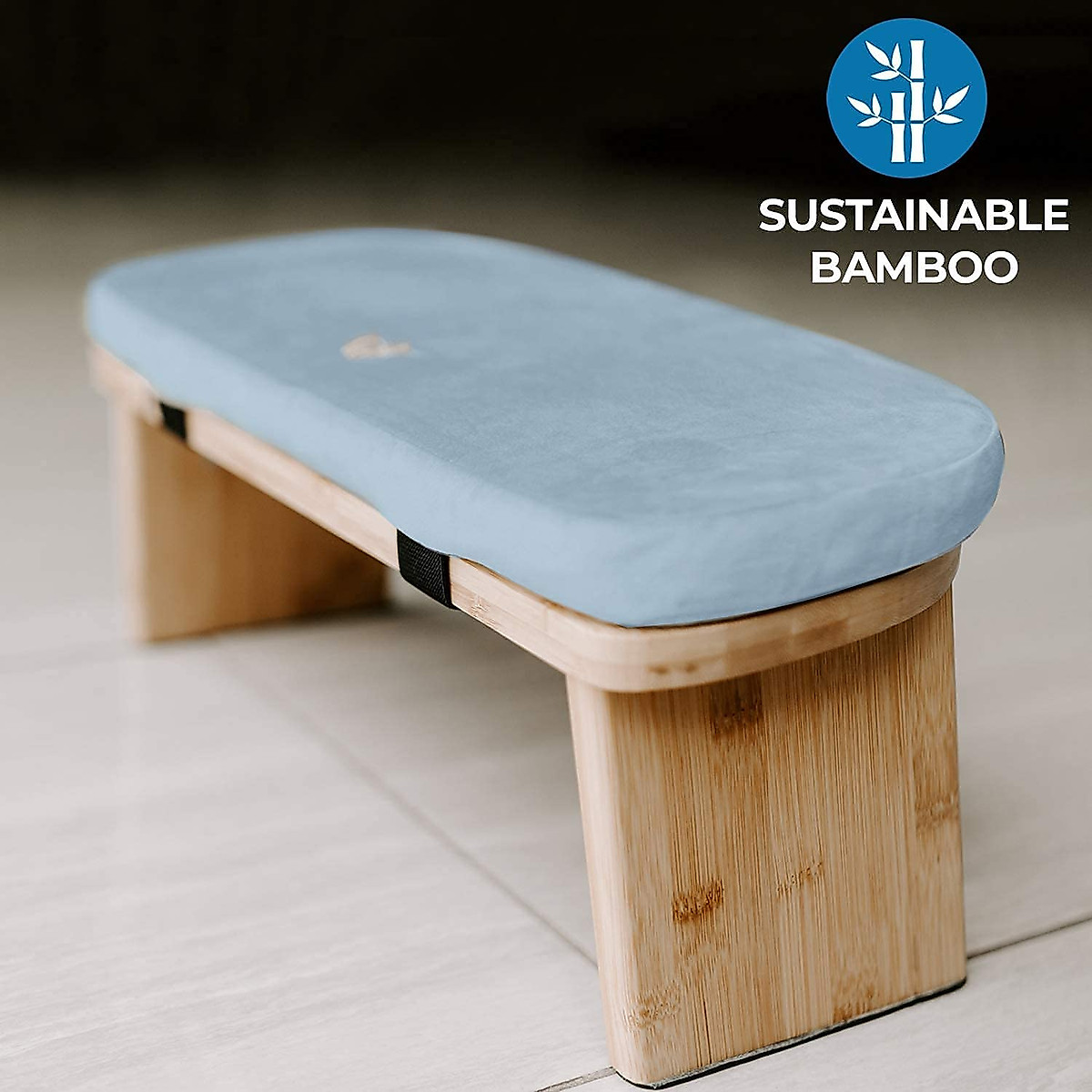 Florensi Zabuton Meditation Mat & Meditation Bench Bundle - Premium Velvet Floor Pillow with Bamboo Foldable Meditation Stool, Floor Cushion and Prayer Kneeler, Best Support for Sitting & Kneeling