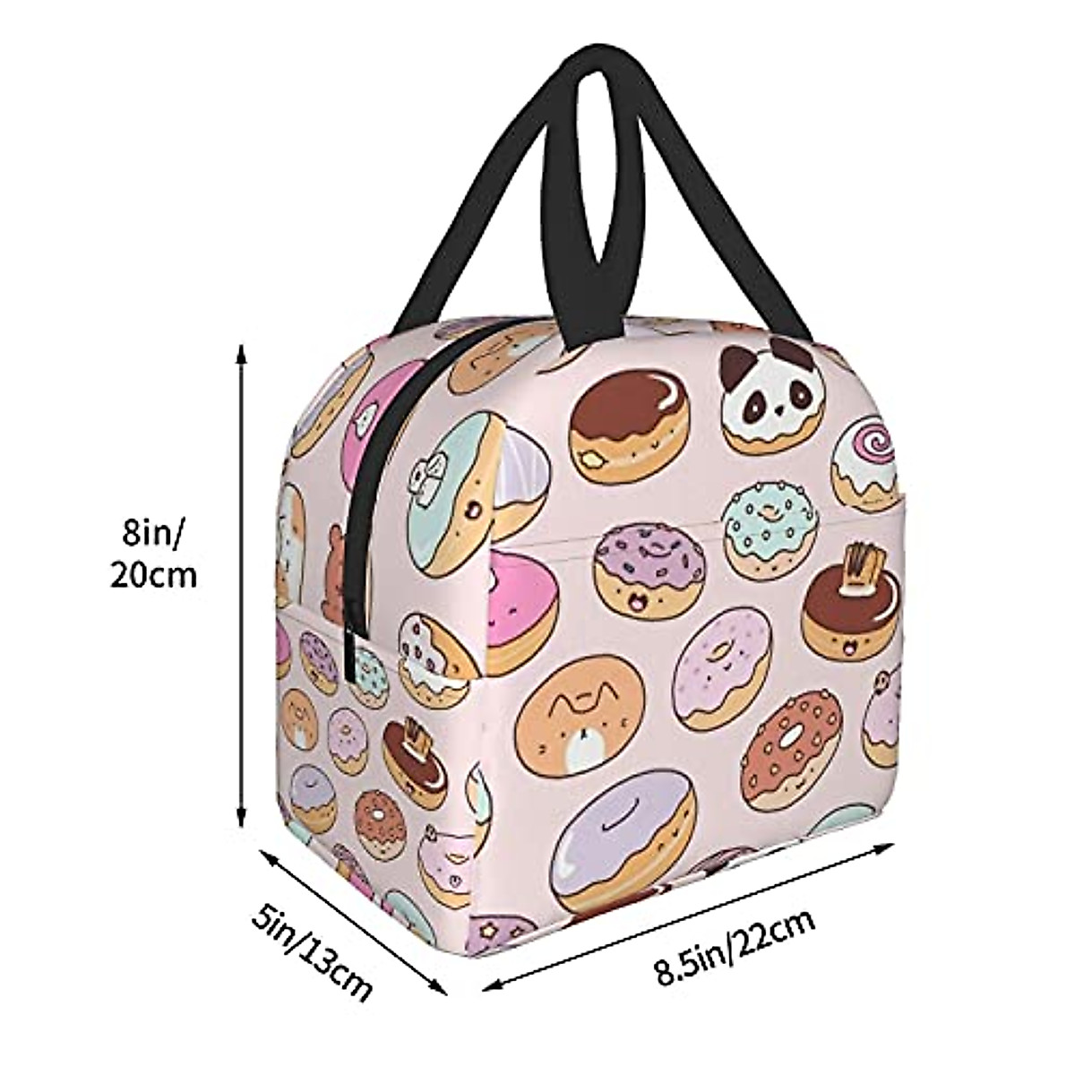 Insulated Lunch Bag Reusable Lunch Box, Cooler Lunch Tote Bag With Front Pocket for Women Men School Picnic Office Work, Kawaii Donuts