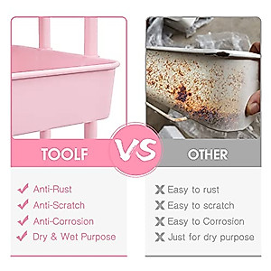 TOOLF Utility Rolling Cart with Lockable Wheels,Multi-Purpose Storage Organizer,Organizer Trolley with Handles,Serving Trolley with Mesh Basket for Home,Office,Kitchen,Bathroom (Pink)