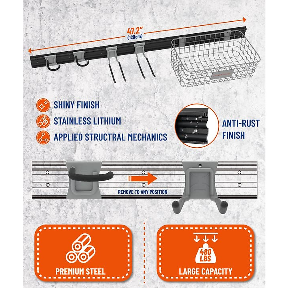 POETISKE Garage Tool Organizer Wall Mount 2PC Heavy Duty Hook 2PC Bike Hook 1PC Mesh Basket 3PC Utility Rack Max Capacity 480LBS Holding Folding Chairs Garden Tools Ladder Broom Mop etc