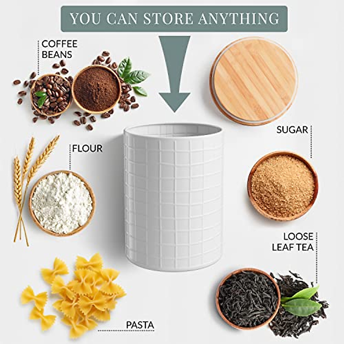 Barnyard Designs White Canister Sets for Kitchen Counter Vintage Kitchen Canisters, Country Rustic Farmhouse Decor for the Kitchen, Coffee Tea Sugar Farmhouse Kitchen Decor, Metal/Bamboo Lid Set of 3