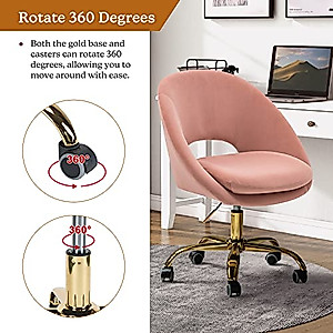 TINA'S HOME Modern Velvet Office Chair with with Adjustable Swivel, Comfy Upholstered Desk Chair with Open Back, Small Cute Chair for Living Room Study Vanity, Pink