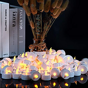 OSHINE 12-Pack Flameless Tea Lights LED Tea Lights Candles,Flickering Tea Candles Battery Included as Halloween Lights,Pumpkin Decoration,Holiday,Garden,Wedding,Party,Décor(Warm Yellow Light