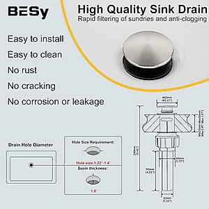 BESy Brushed Nickel Waterfall Spout Bathroom Faucet, Single Handle Bathroom Sink Faucet with Pop-up Drain, Rv Vanity Faucet with Deck Plate & Supply Hoses, Burshed Nickel, 1 or 3 Hole