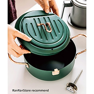 Cyrder Japanese Tempura Deep Fryer Pot with Fahrenheit Thermometer 3.5L- Nonstick Carbon Steel Oil Fryer, Fried Tempura/Chicken/Fish/Shrimp, Easy Clean, Green Big Tempura Pan, 10.2inch